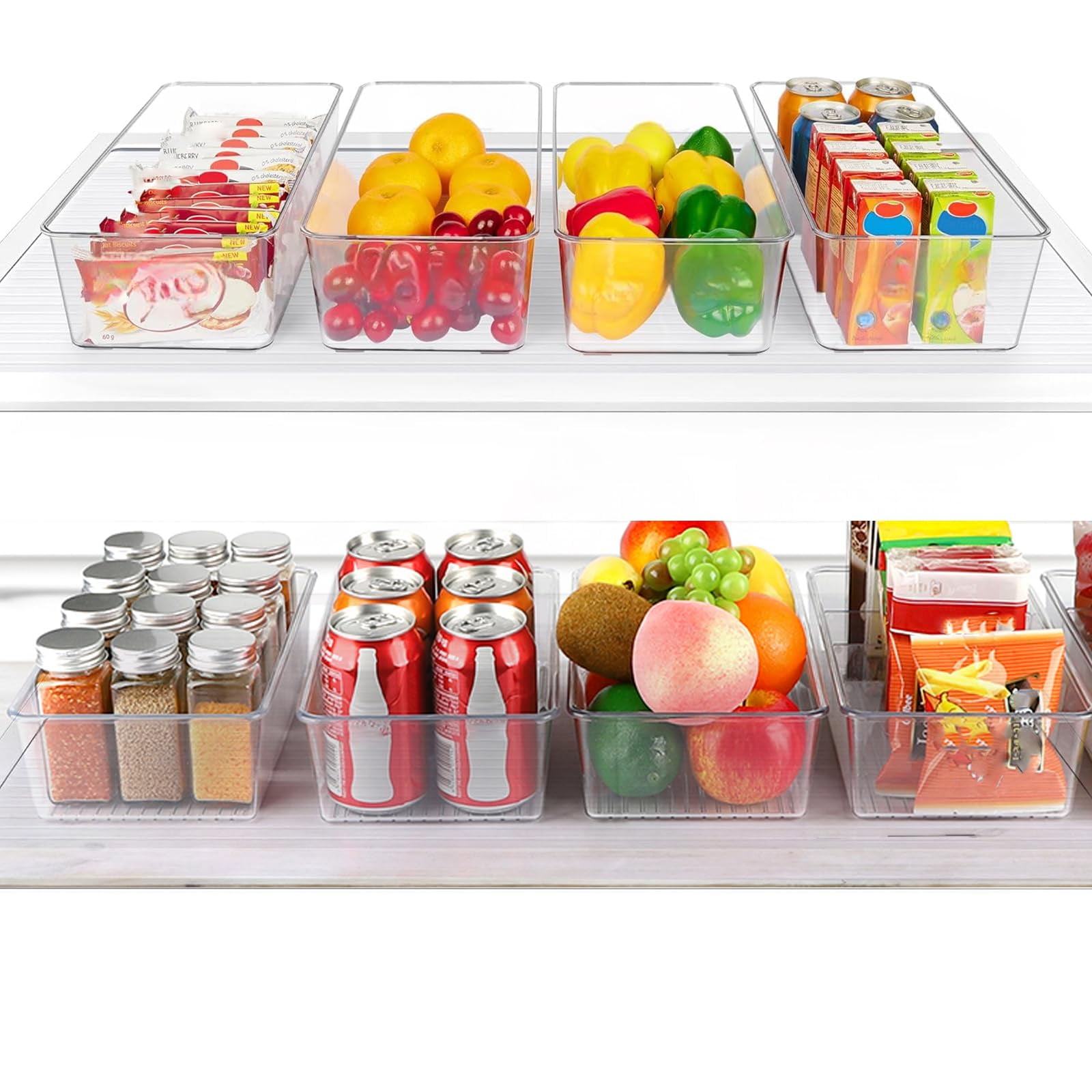 AIYULONG Set of 8 Clear Pantry Organizer Bins,4 Pack Stackable Fridge ...