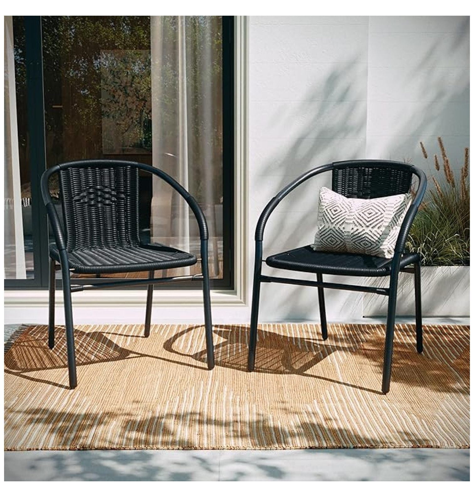 AIZYT 2 Pack Black Rattan Stack Chair Indoor Outdoor All Weather ...