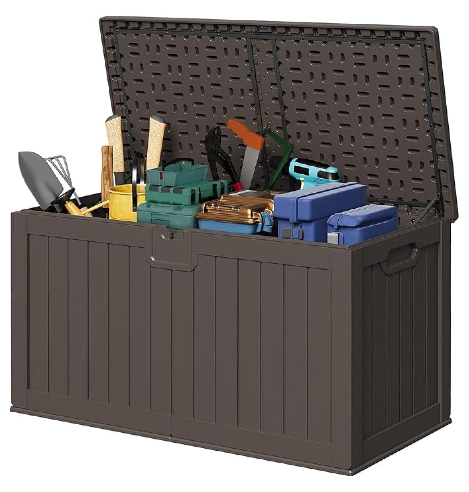 AIZYT 240 Gallon Double-Wall Deck Box with Divider, Side Handles, Resin ...