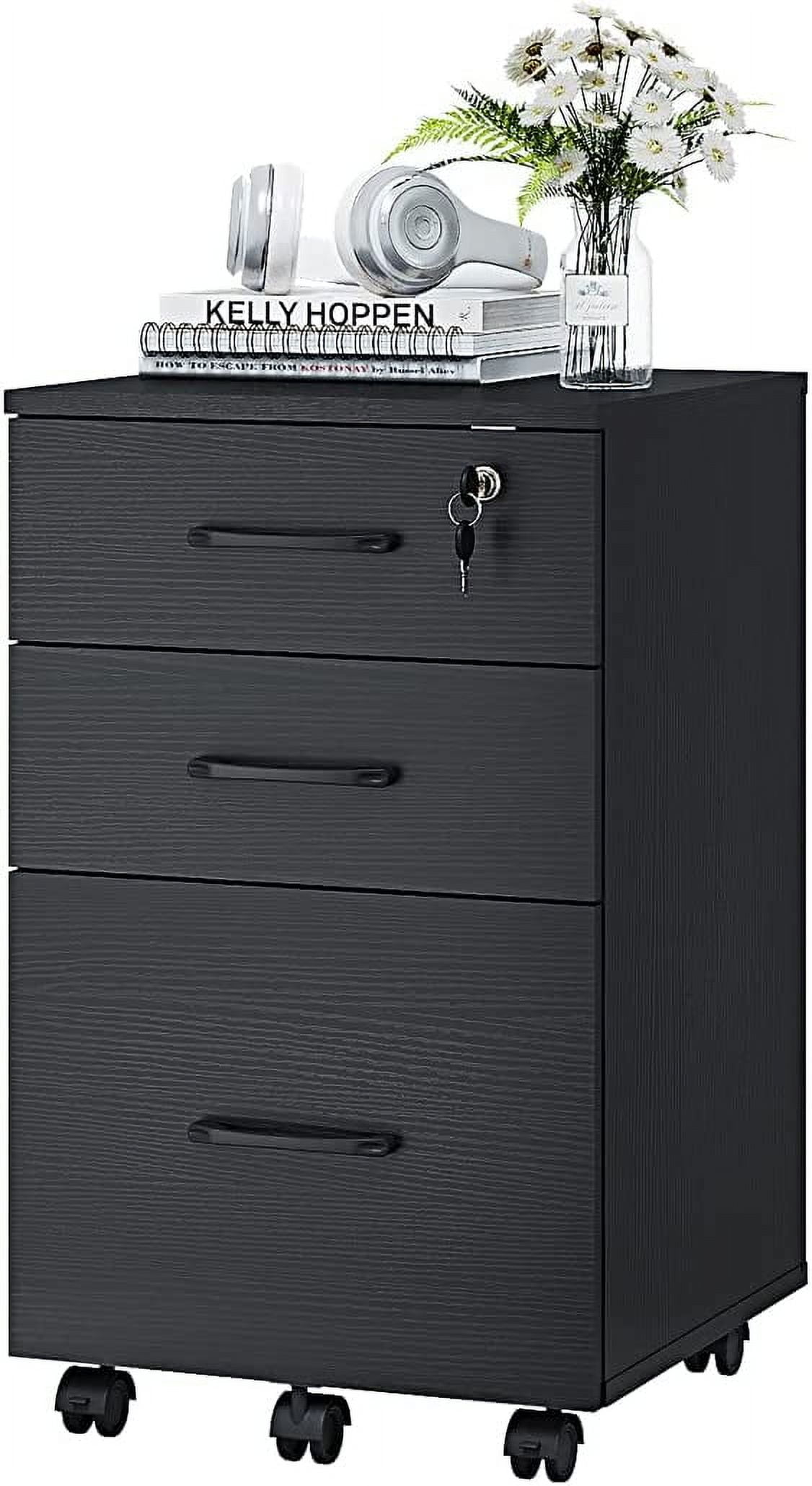 AIZYT 3 Drawer Wood Mobile File Cabinet, Under Desk Storage Drawers ...