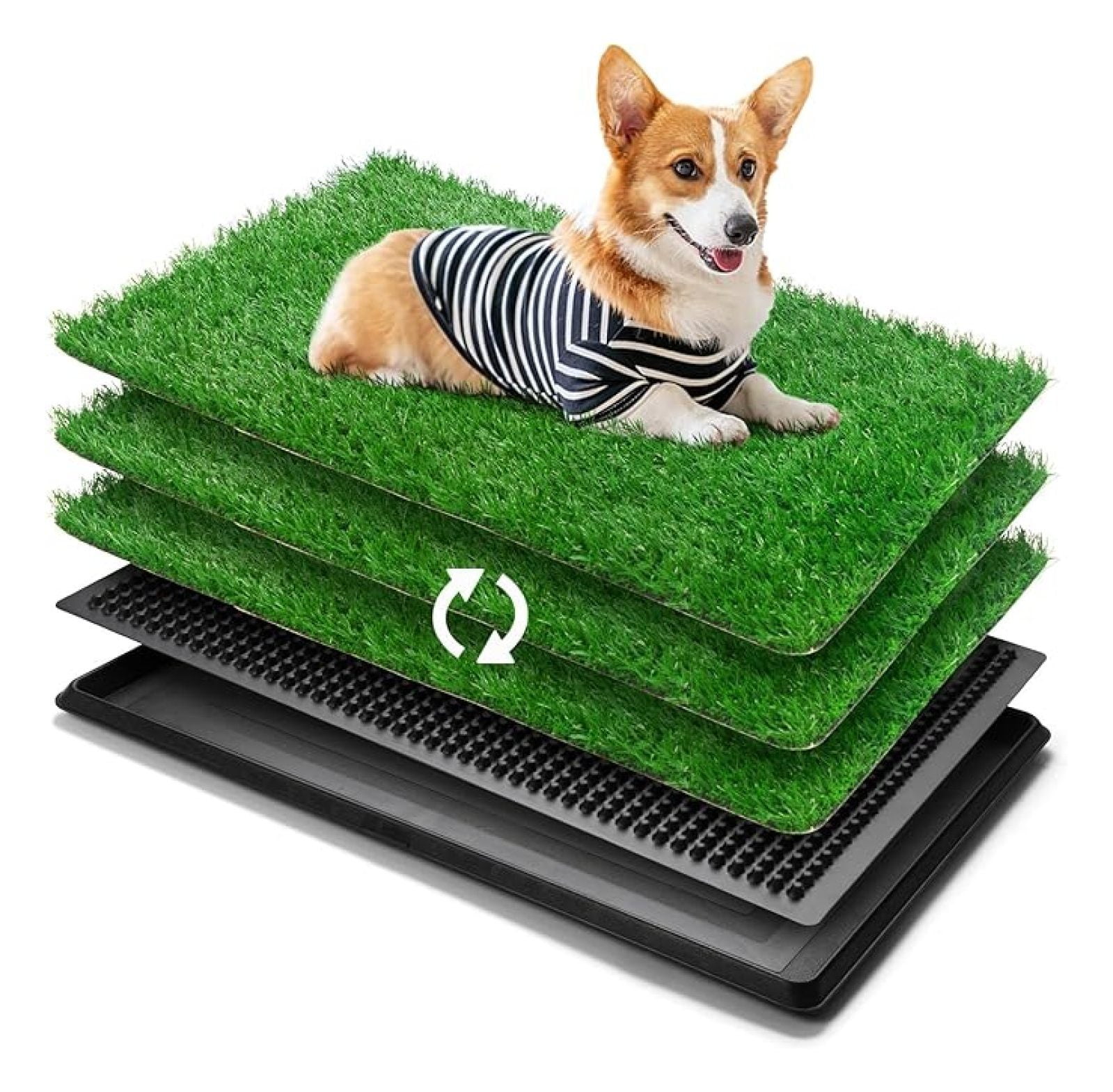 AIZYT 30" x 20" Dog Grass Pad with Tray, 3-Piece Washable Artificial ...