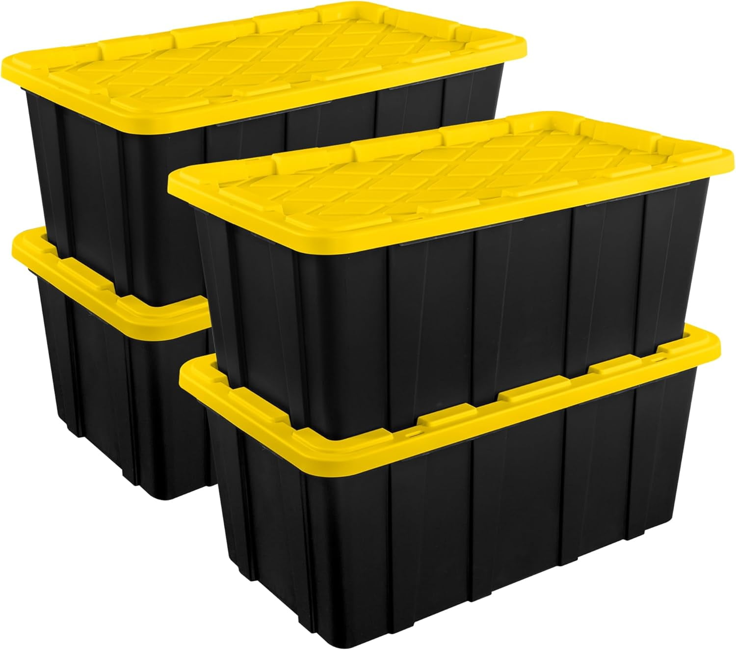 AIZYT 4-Pack Industrial Tote, Plastic Storage Container Bins with Lids ...