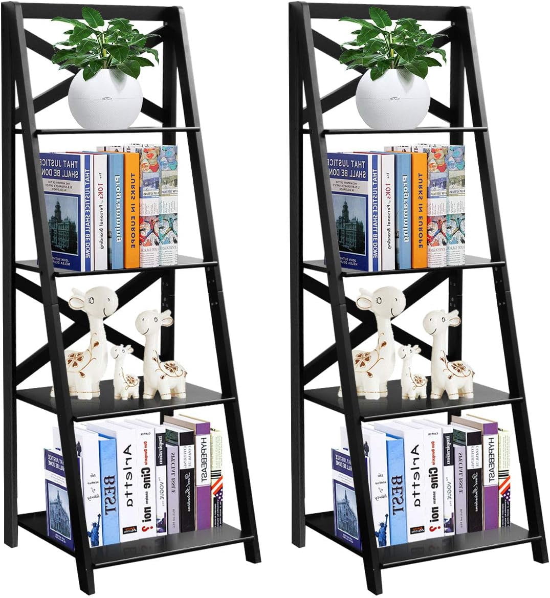 AIZYT 4-Tier Ladder Shelf Bookcase (Set of 2), Leaning Free Standing ...