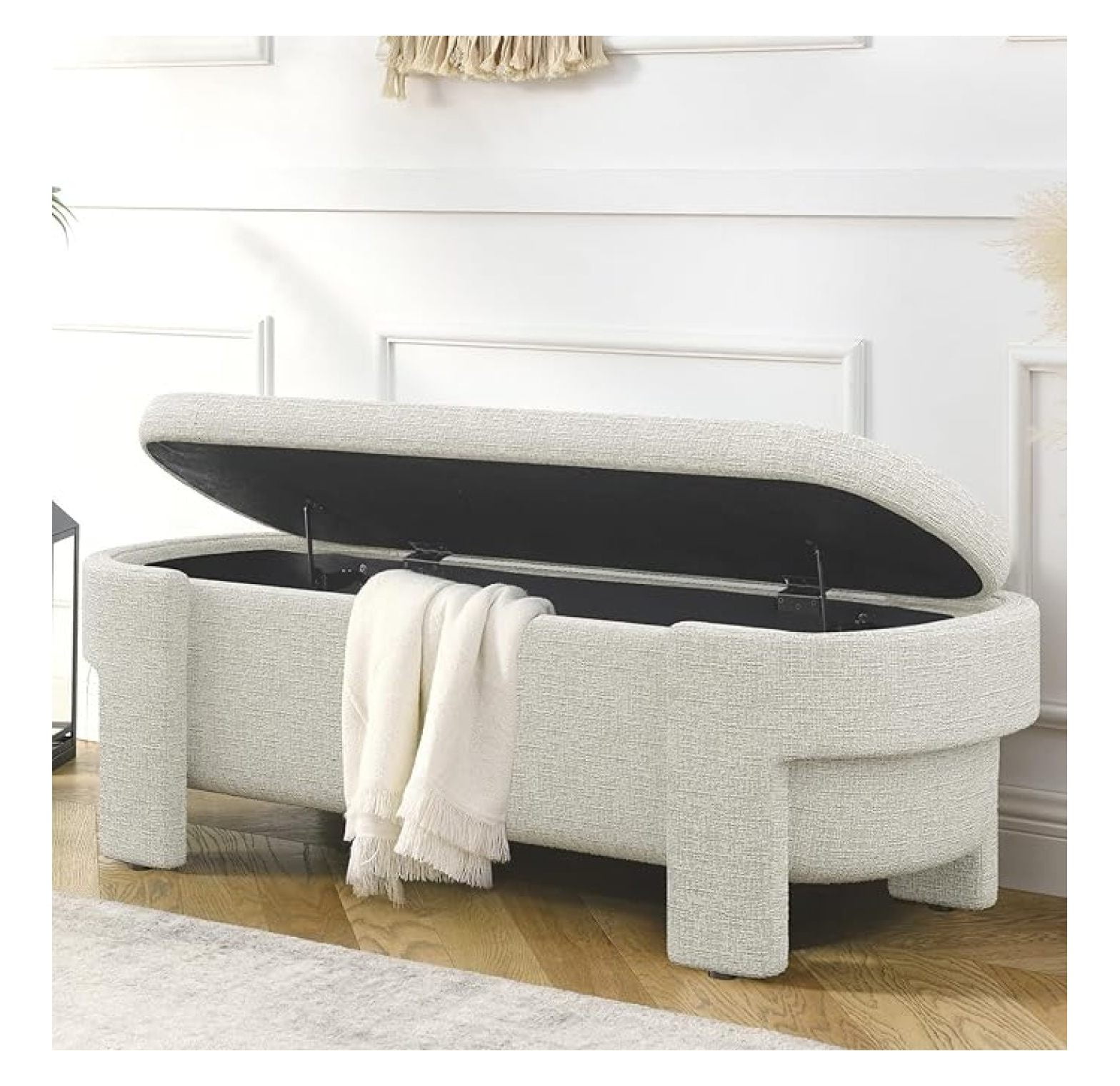 AIZYT 51" Oval Storage Ottoman Bench, Linen Upholstered Entryway Bench ...