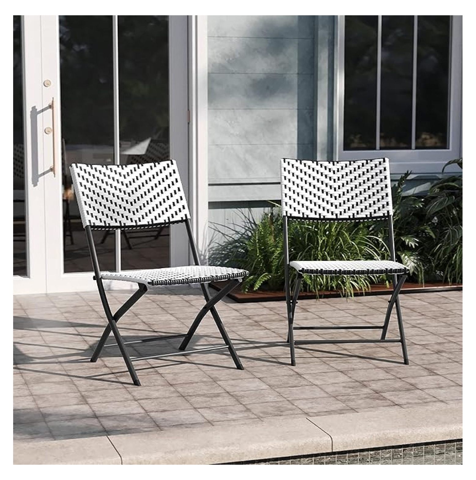 AIZYT Ciel Two Piece Folding Bistro Chairs - Black and White PE Rattan ...