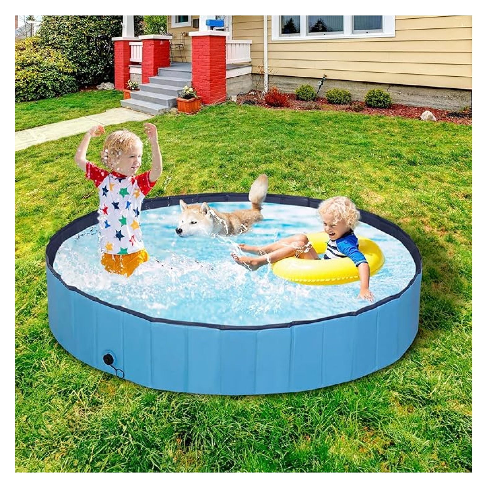 AIZYT Foldable Dog Pool Collapsible Hard Plastic Dog Pet Bathing Tub ...
