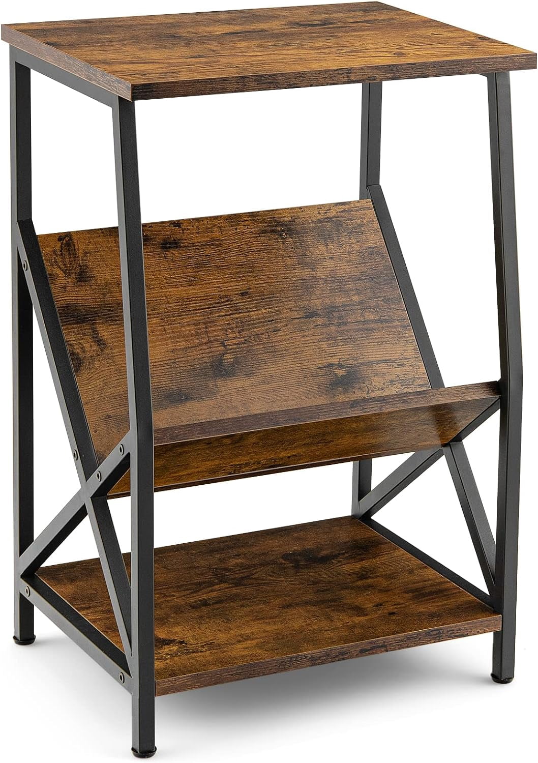 AIZYT Industrial Side Table, 3-Tier Accent End Table with Magazine ...