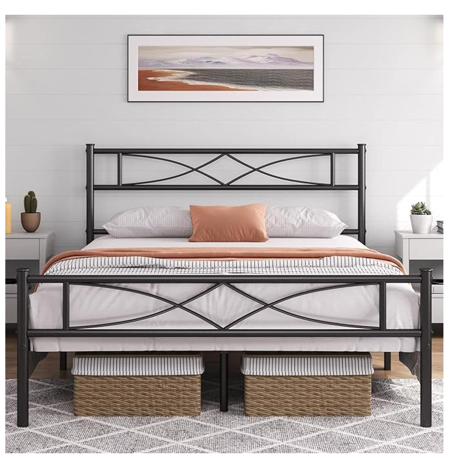 AIZYT Metal Bed Frame with Curved Design Headboard and Footboard,13 ...