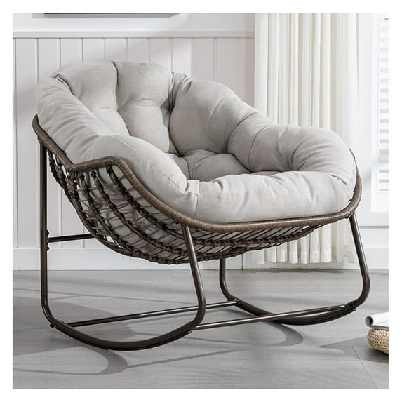 AIZYT Oversized Outdoor Rocking Chair, Rattan Papasan Chair, Indoor Egg Rocker with Thick ...