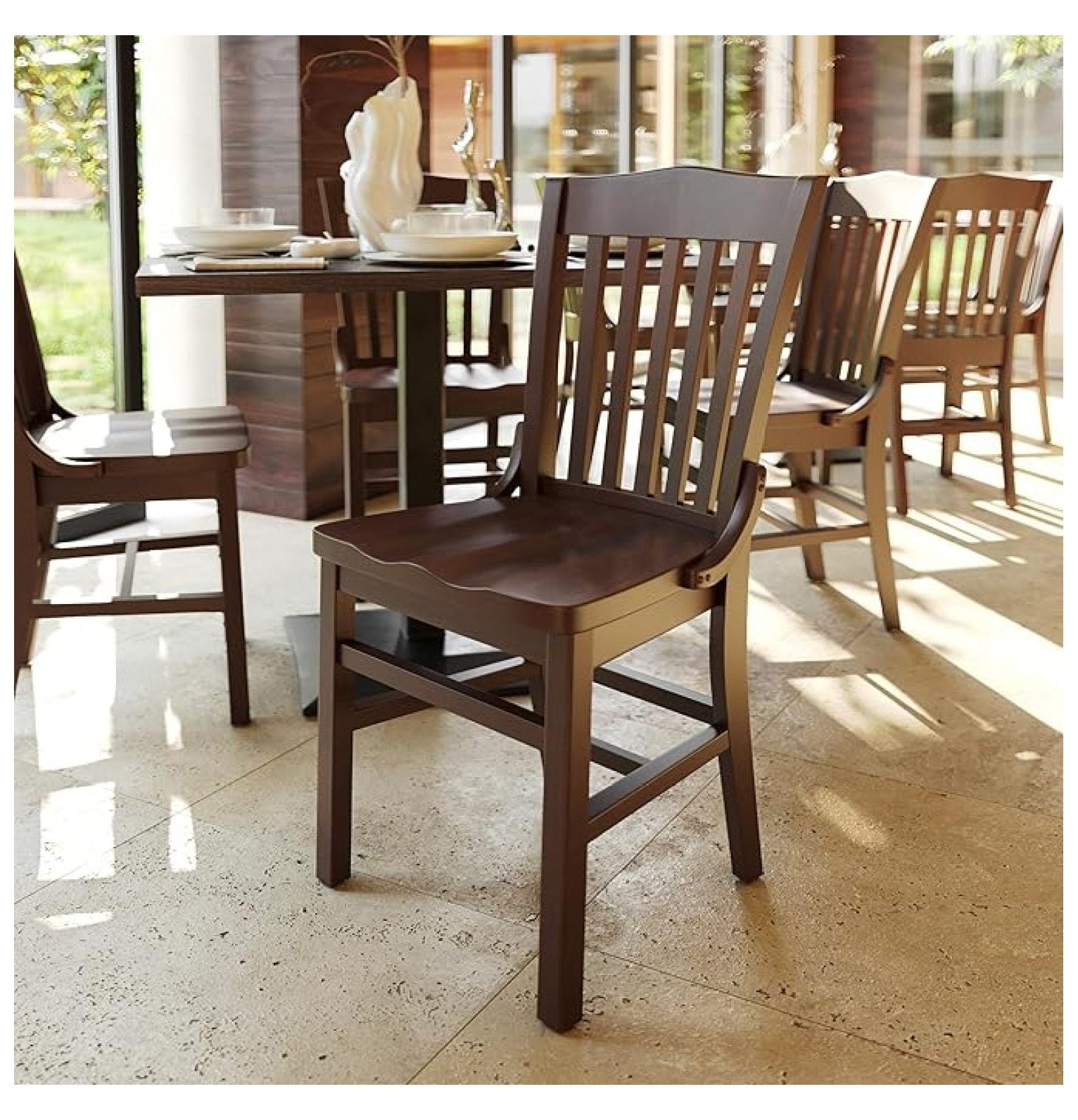 AIZYT School House Back Chair Durable Walnut Wood Classic Style with ...