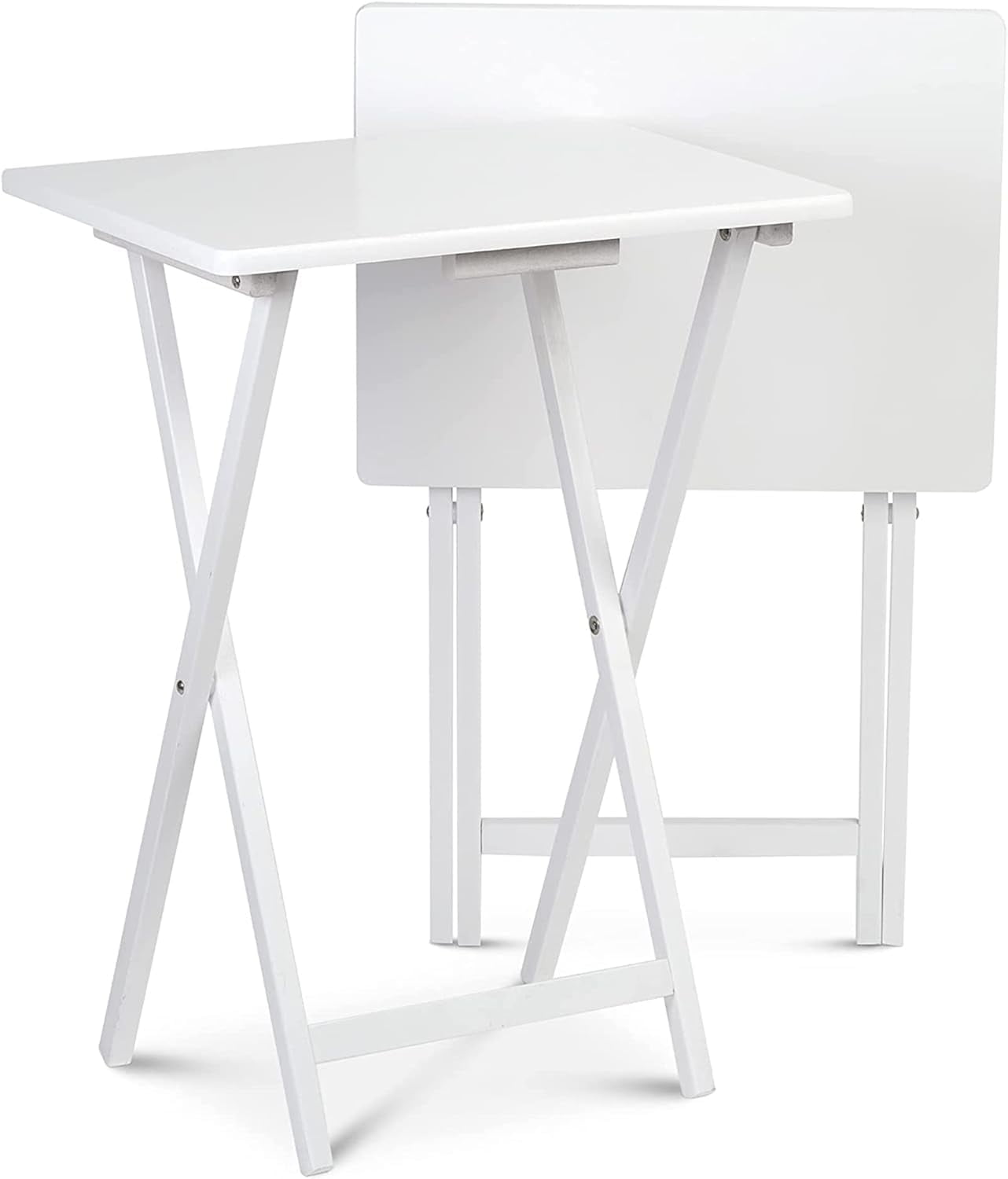AIZYT TV Tray Folding Wooden Dinner Table Set with Compact Storage Rack ...