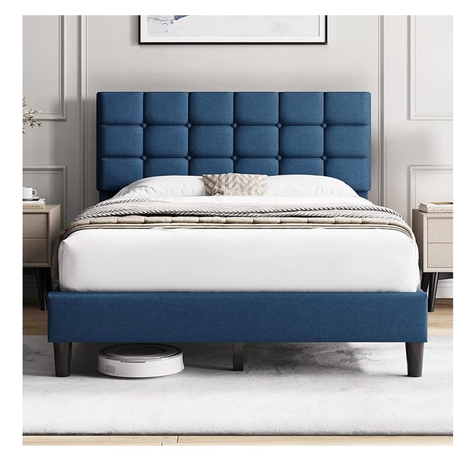 AIZYT Upholstered Bed Frame, Modern Full Bed Platform with Square ...