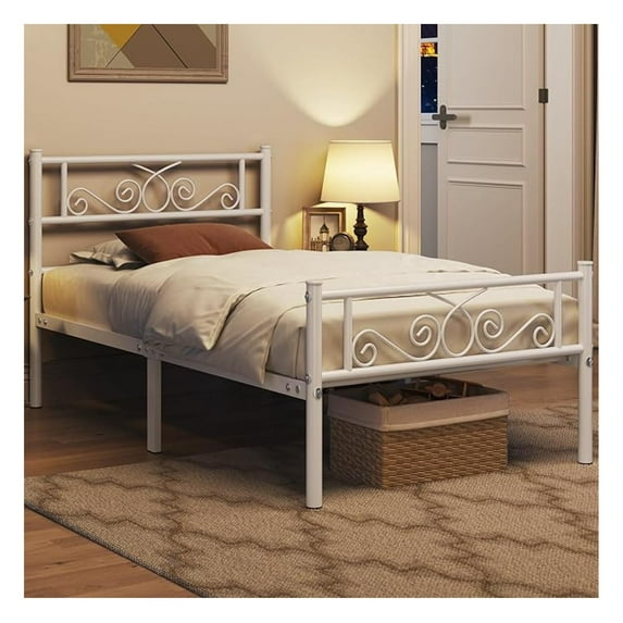 AIZYT White Classic Metal Platform Bed Frame with Headboard and ...