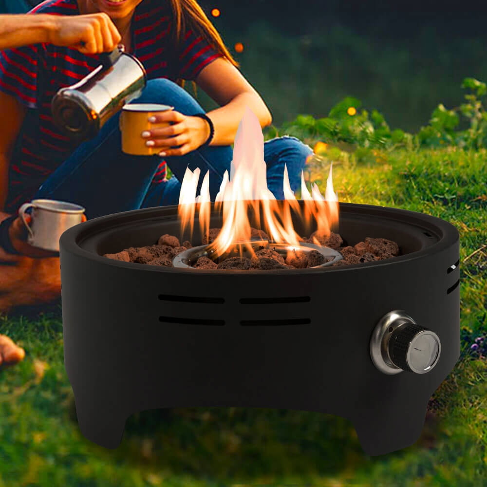 AJ Enjoy 15'' Round Camping fire Pit with Lockable Cover Lid as ...