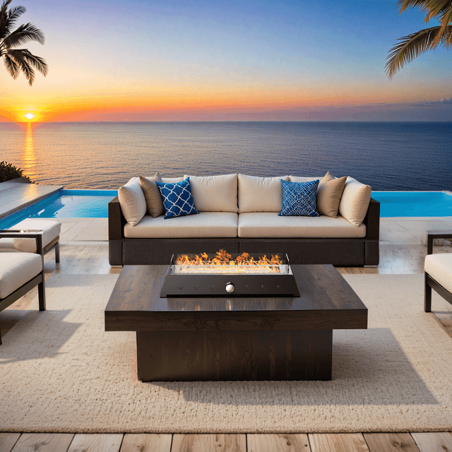 AJ Enjoy 40,000 BTU Tabletop Propane Fire Pit, 28'' Outdoor Rectangle Steel Fireplace with Wind ...