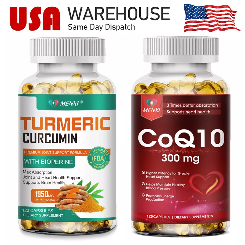 AJ SUPPS Turmeric Curcumin Ginger Softgels Coenzyme CoQ10 Capsules ...