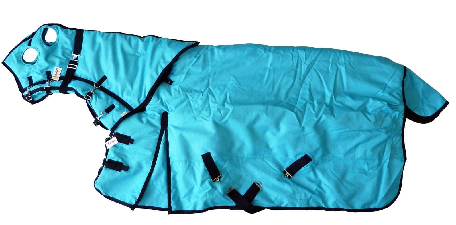 AJ Tack 1200D Waterproof Turnout Horse Blanket with Hood - Turquoise 72 ...