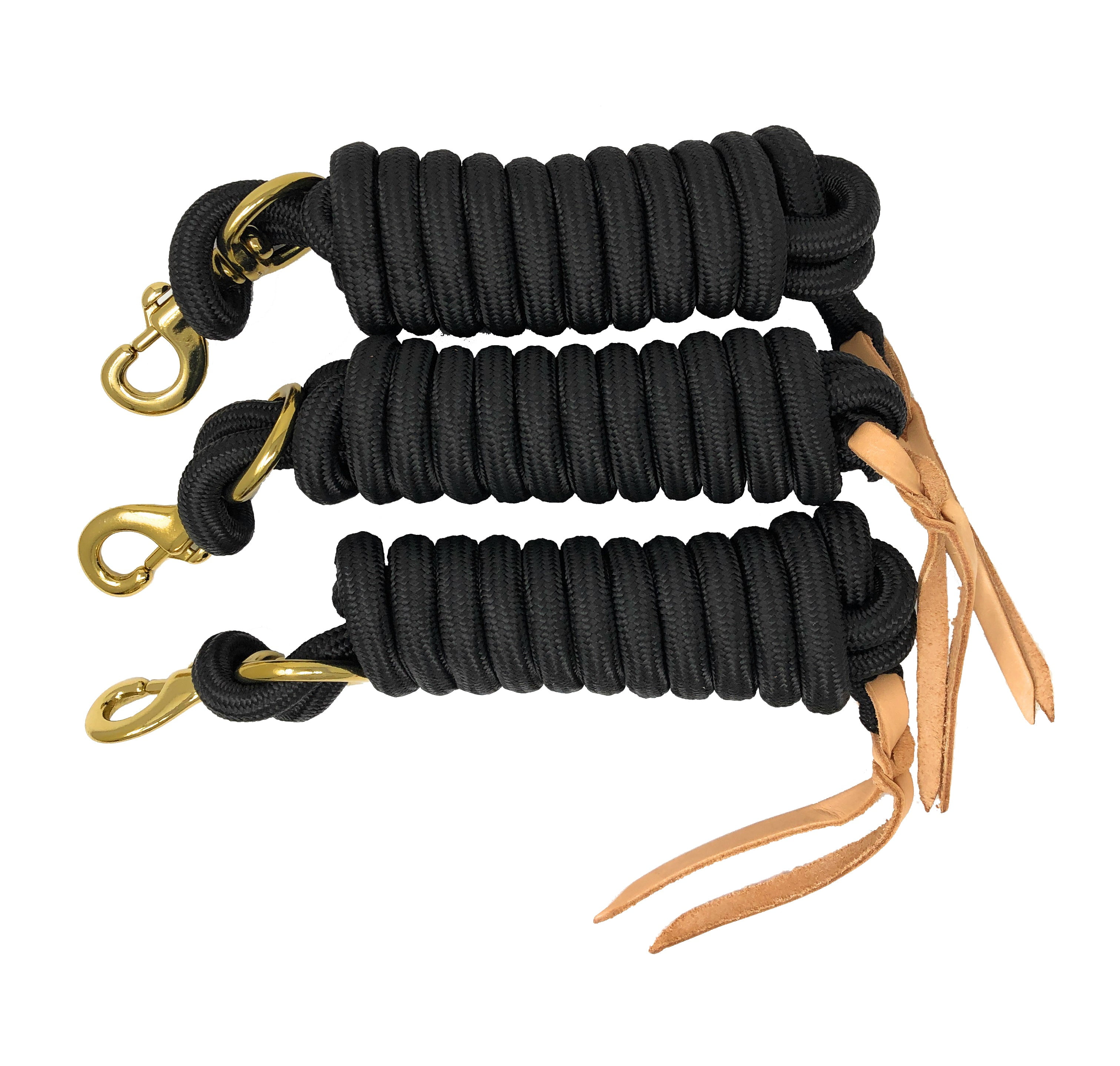 AJ Tack 9 Foot Nylon Lead Rope with Leather Popper - Set of 3 Black ...