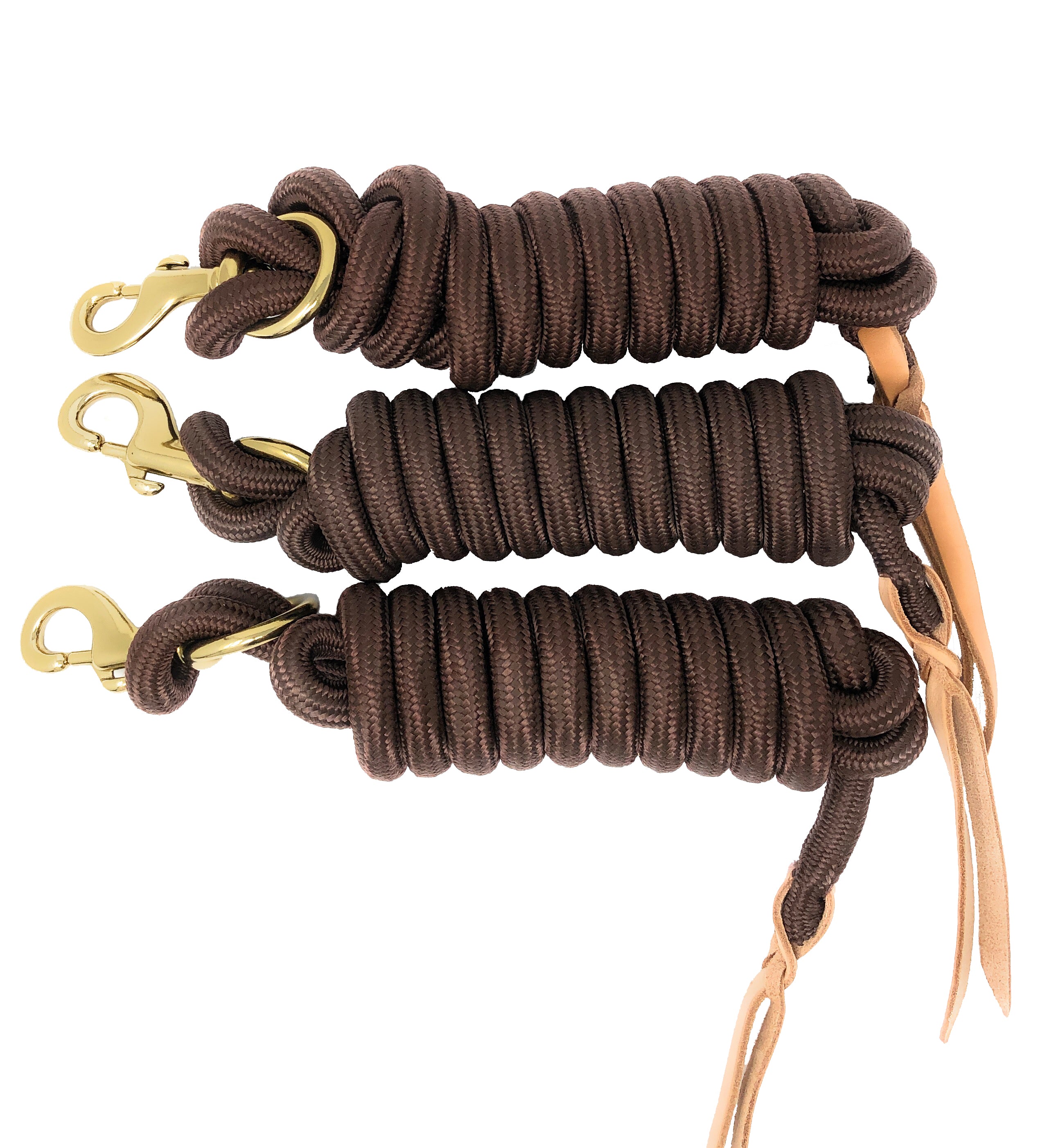 AJ Tack 9 Foot Nylon Lead Rope with Leather Popper - Set of 3 Brown ...