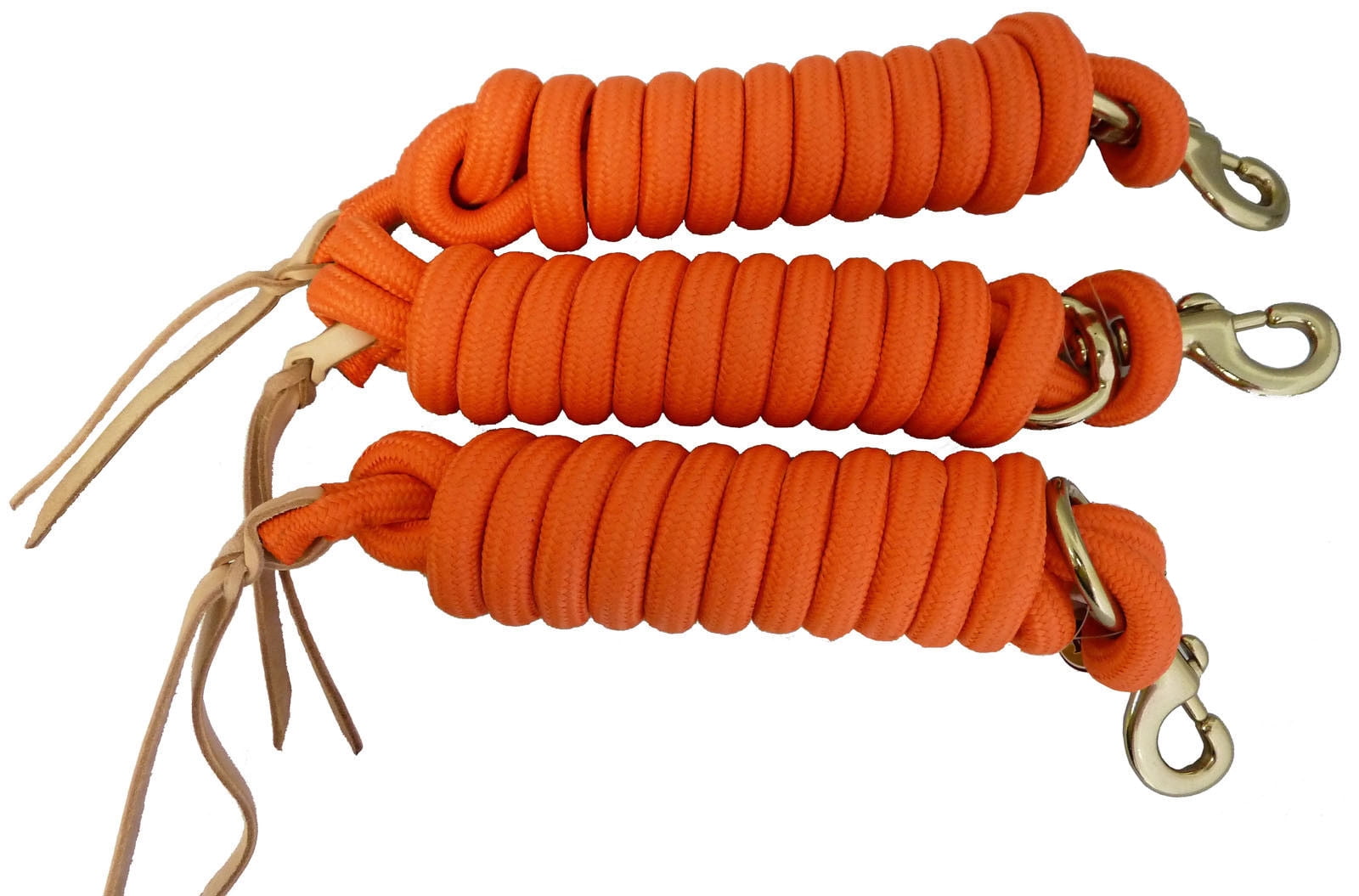 AJ Tack 9 Foot Nylon Lead Rope with Leather Popper - Set of 3 Orange ...