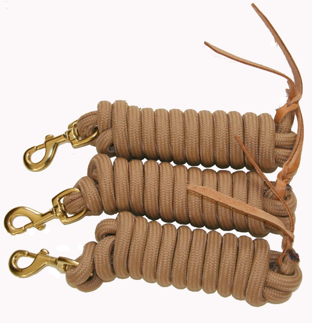AJ Tack 9 Foot Nylon Lead Rope with Leather Popper - Set of 3 Tan ...