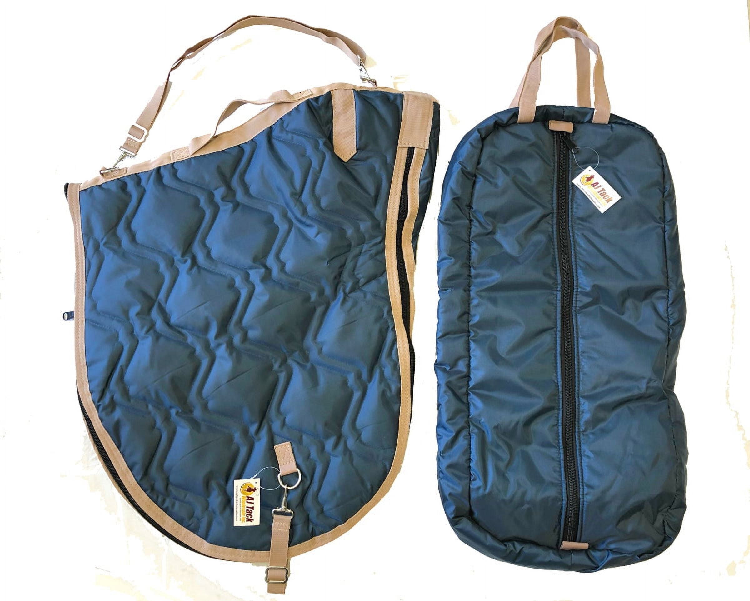 AJ Tack English Padded Saddle and Bridle Carrier Set Navy Blue ...