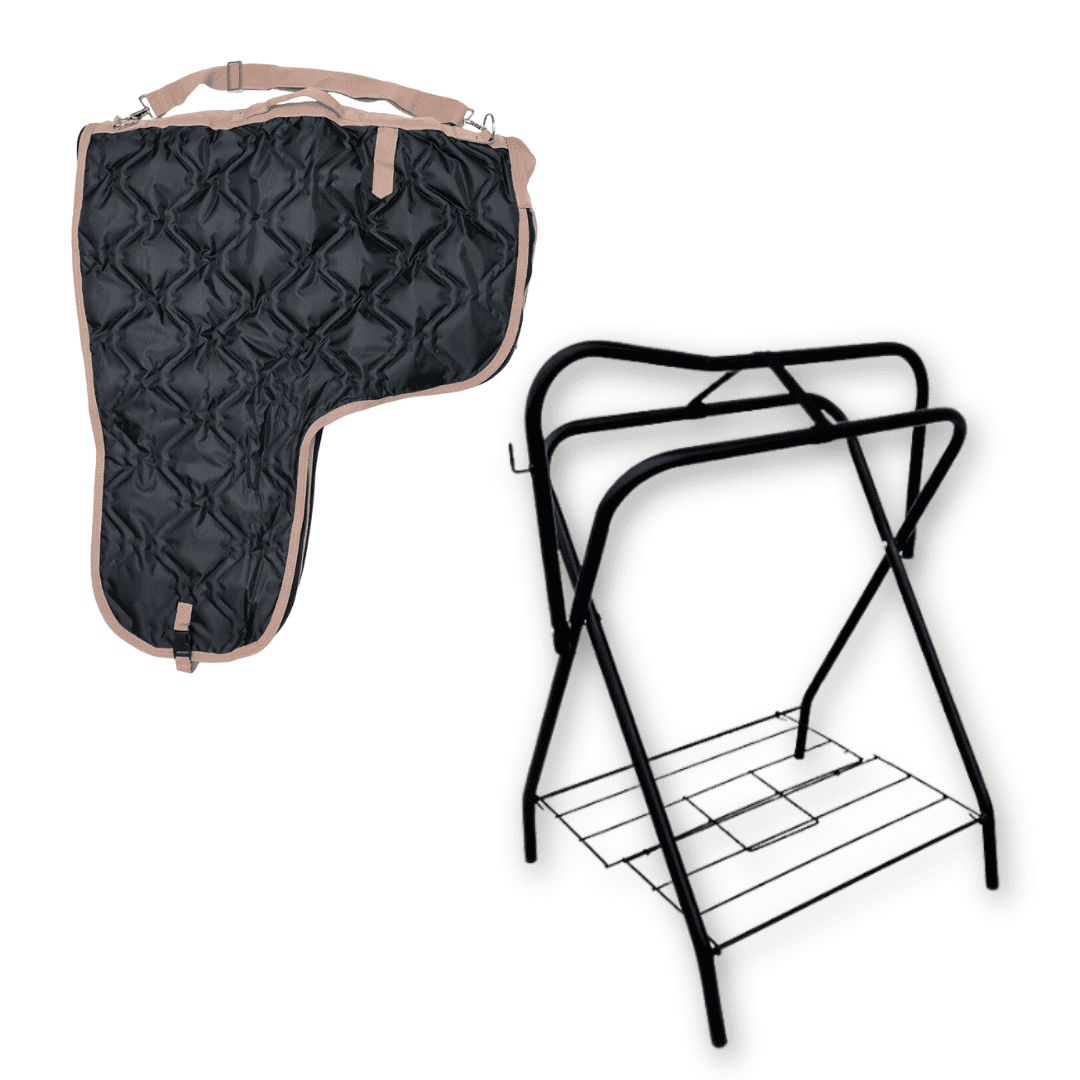 AJ Tack Freestanding Saddle Rack with Western Saddle Carrier Black ...