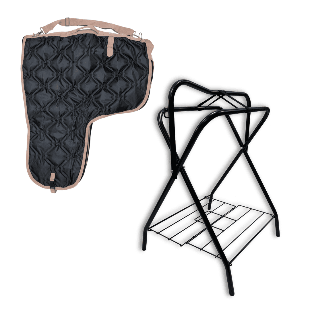 AJ Tack Freestanding Saddle Rack with Western Saddle Carrier Black ...