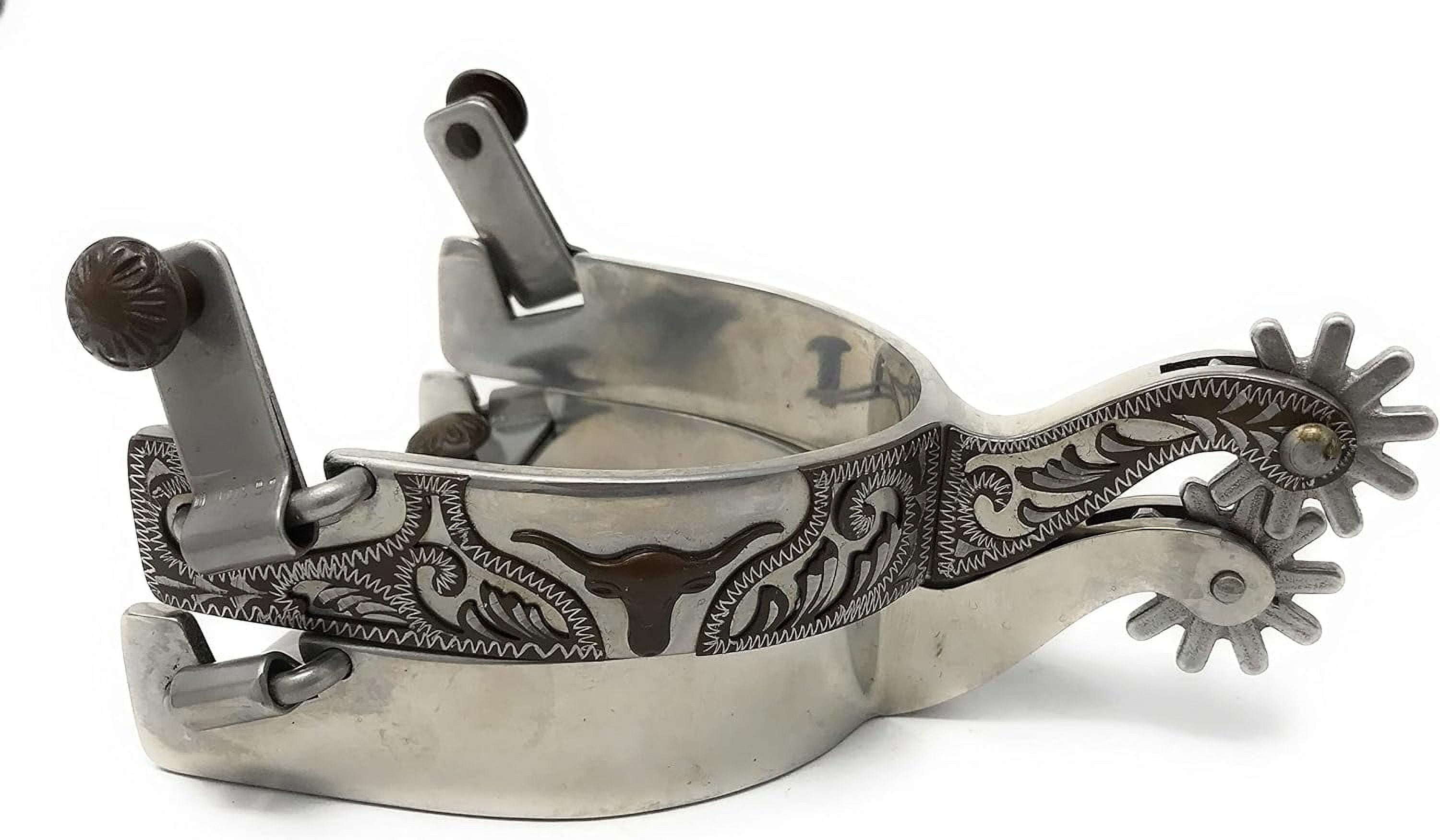 AJ Tack Longhorn Floral Show Spurs Antique Brown Engraved Overlay ...
