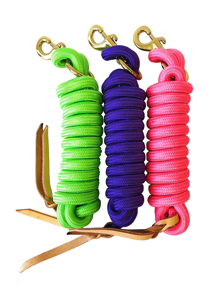 AJ Tack Set of 3 Lead Ropes with Leather Popper - Pink, Purple, and ...