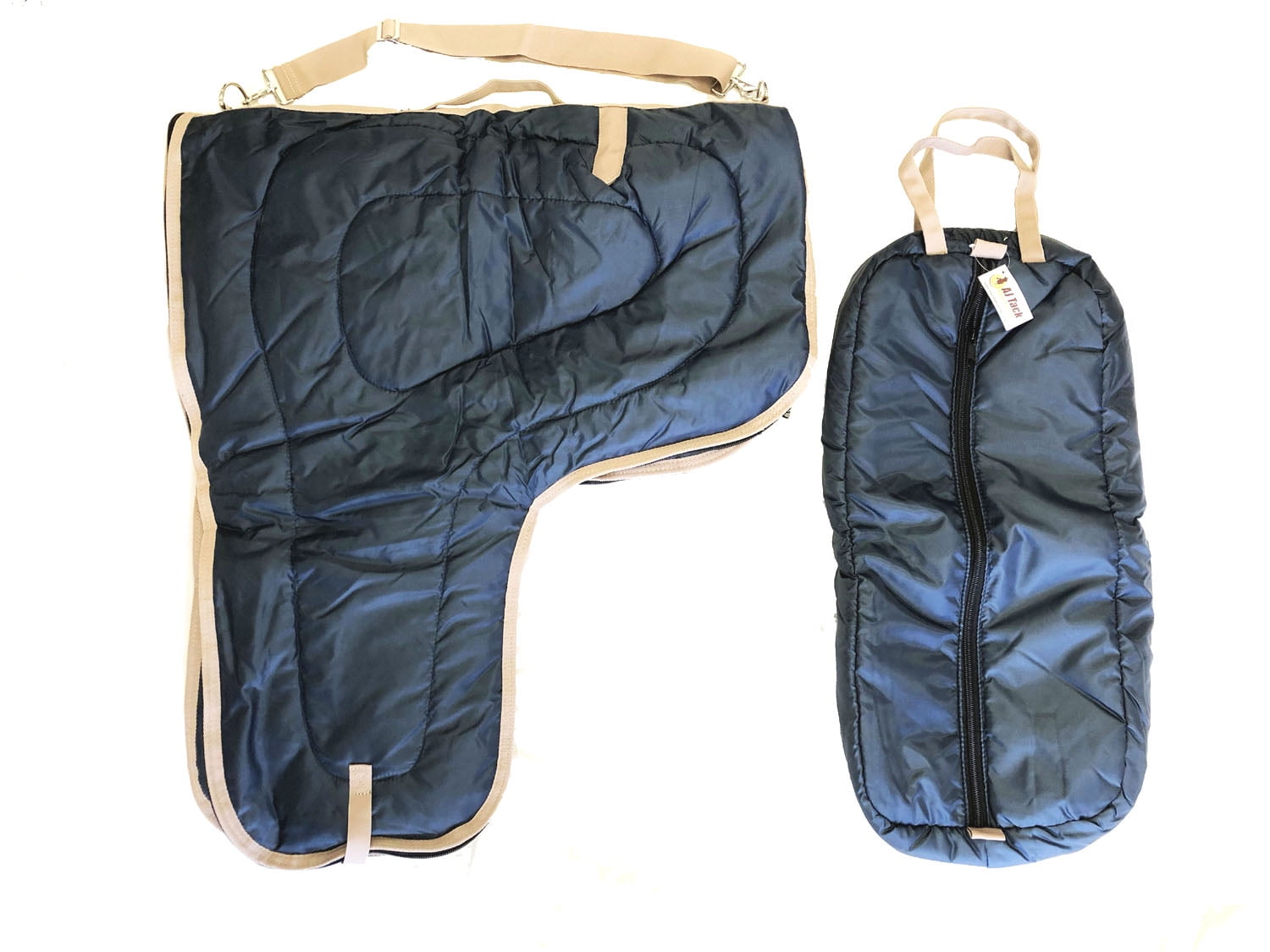 AJ Tack Western Padded Saddle and Bridle Carrier Set Navy Blue ...
