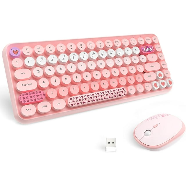 Ajazz 308i Color Gradient Wireless Keyboard And Mouse Set Retro Typewriter Keyboard With Cute
