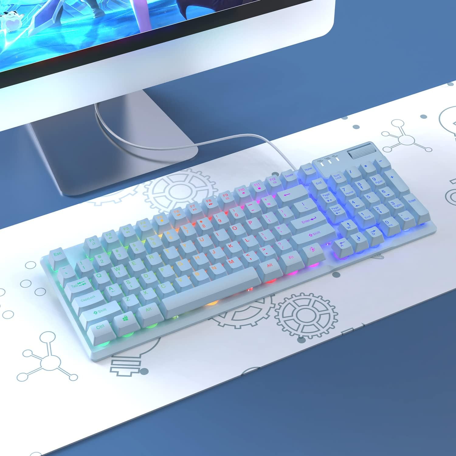 AJAZZ AF981 Wired Mechanical Membrane Keyboard Mixed Color Lighting 19 ...