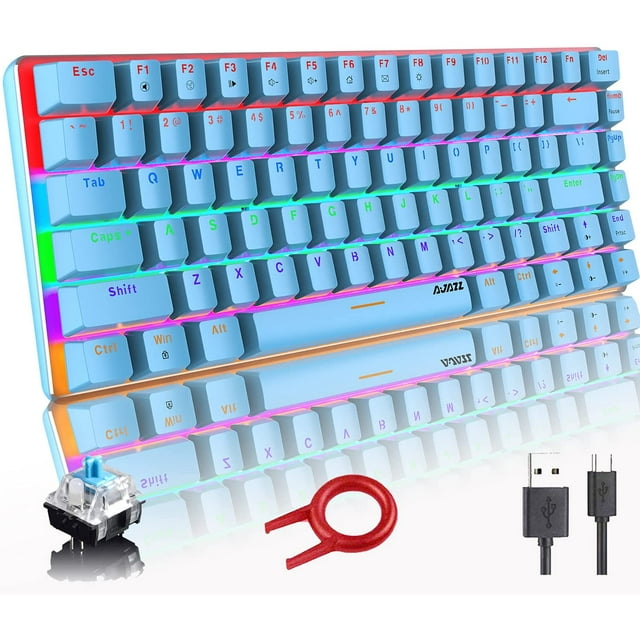 AJAZZ AK33 Mechanical Keyboard, Rainbow LED Backlit USB Cable Anti-Ghosting Gaming Mechanical ...