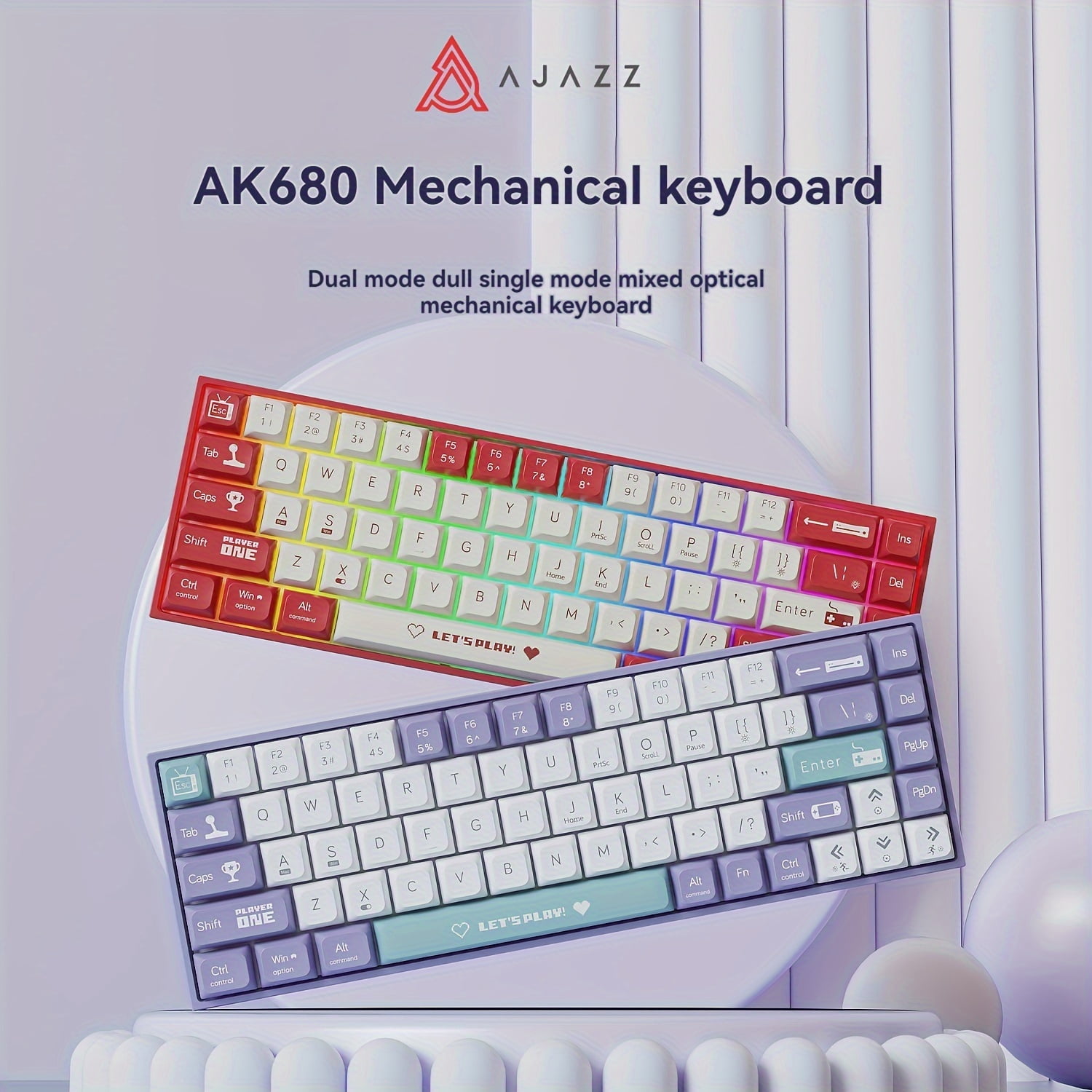 AJAZZ AK680 Wired Mechanical Keyboard 68 Keys Duplex Keycaps Color ...