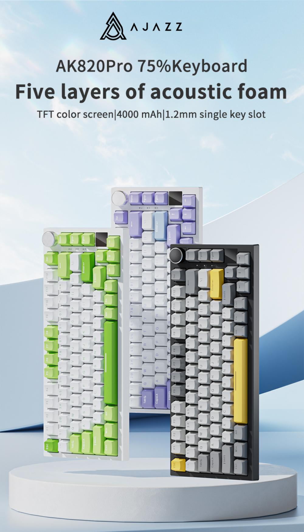 AJAZZ AK820PRO Black Gray Yellow Flying Fish Switch Triple Mode RGB DIY ...