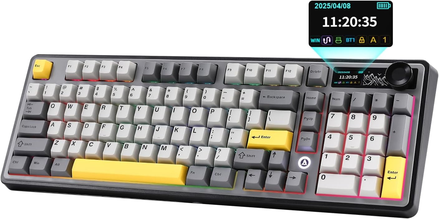 AJAZZ AK980 Keyboard with Display & Knob,98% Mechanical Keyboard Tri ...
