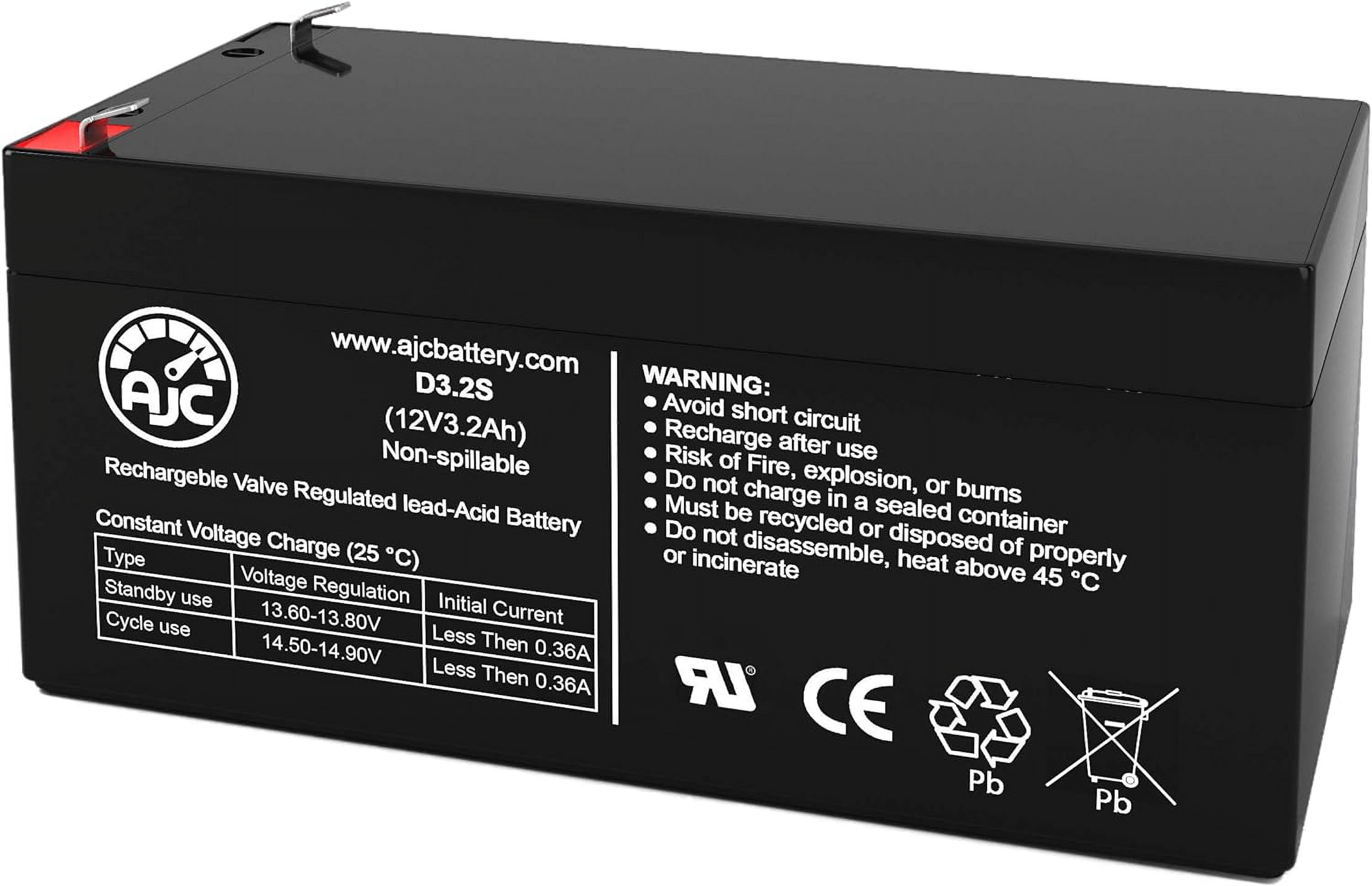 AJC Battery Compatible with Werker WKA12-3.3F2 12V 3.2Ah Sealed Lead Acid Battery - Walmart.com