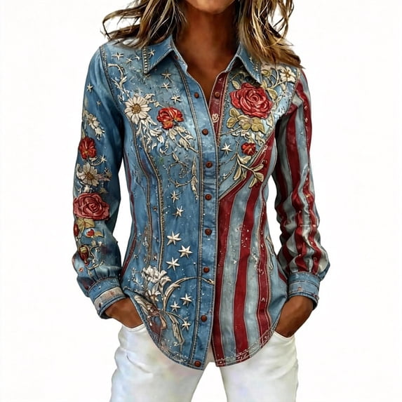 AJGRHE American Flag Shirts Women 250th Anniversary USA Long Sleeve ...