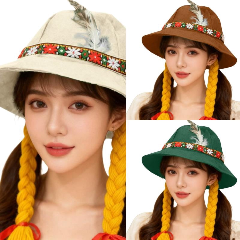 AJGRHE Bavarian Festival Bucket Hat With Braids For Oktoberfest And ...