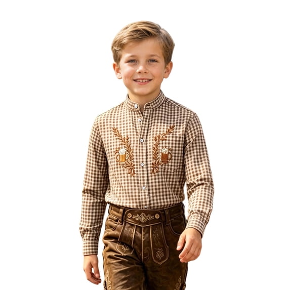 AJGRHE Boys Stand Collar Plaid Long Sleeve Button Down Shirt, Classic ...