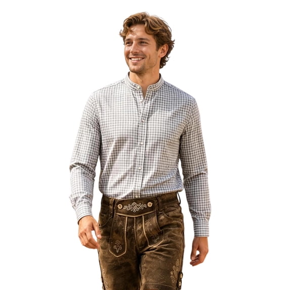 AJGRHE Classic Plaid Mandarin Collar Mens Shirt, Wheat Embroidery Long ...