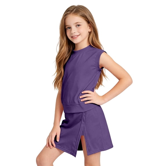 AJGRHE Girls 2 Pieces Tracksuit Summer Crewneck Crop Tops and Skirts ...