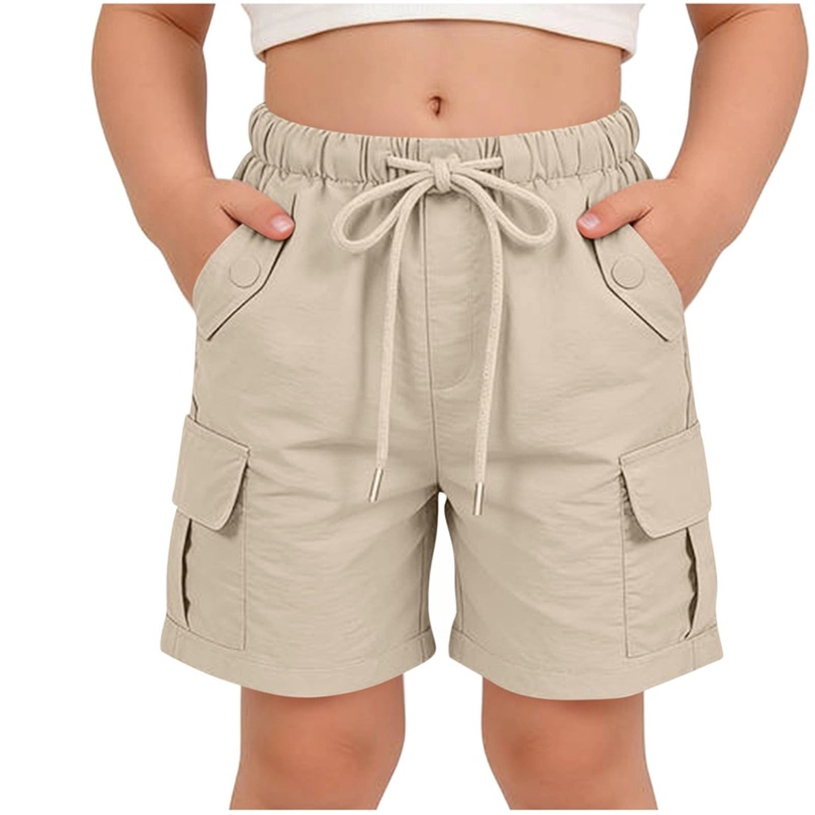 AJGRHE Girls Hiking Cargo Shorts Kids Elastic Drawstring Waist Cargo ...