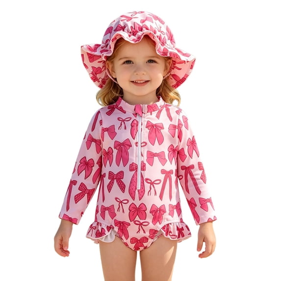 AJGRHE Girls Ruffle Hem Long Sleeve Swimsuit Set, Floral Print One ...