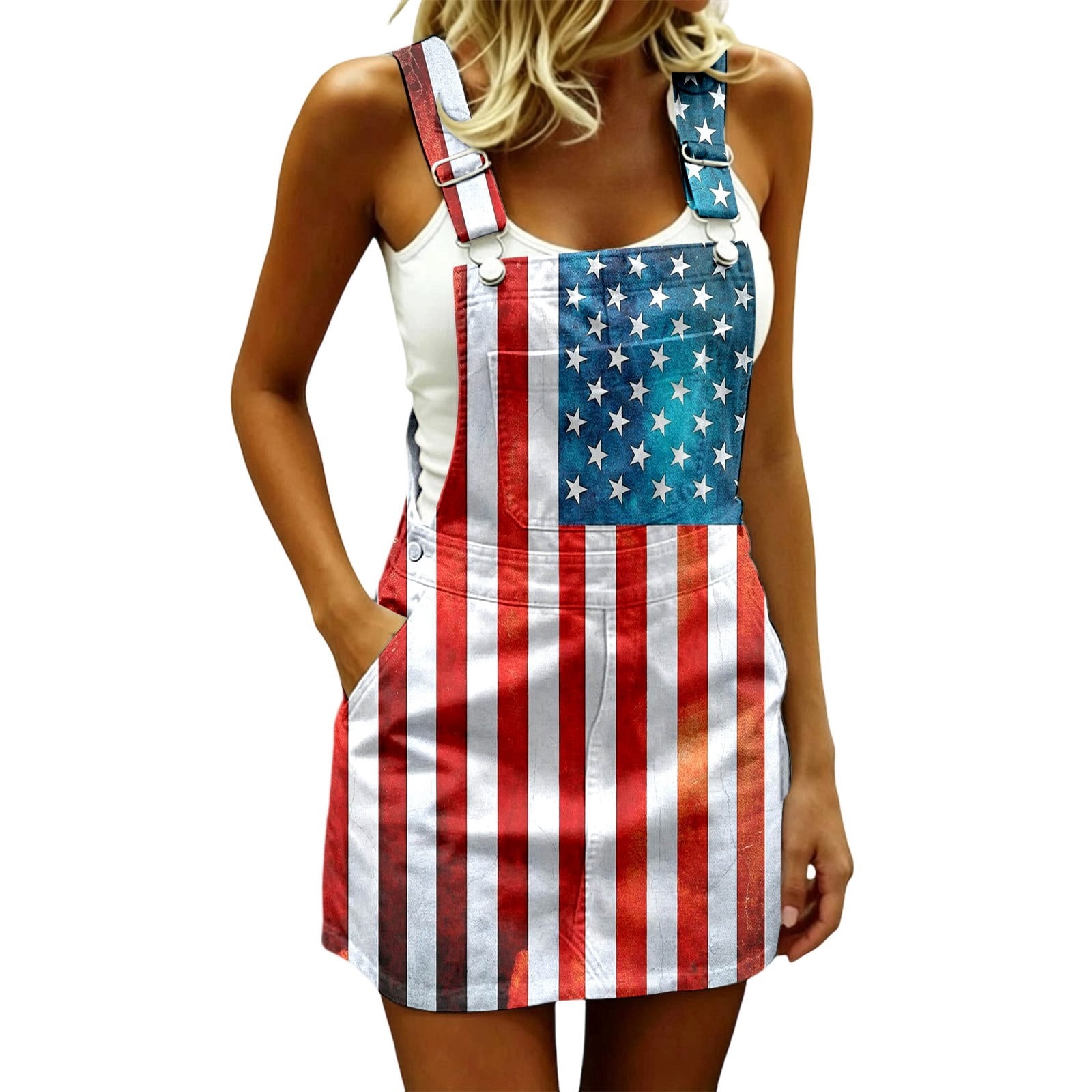 AJGRHE Independence Day Patriotic Suspender Dress for Women, Star and ...