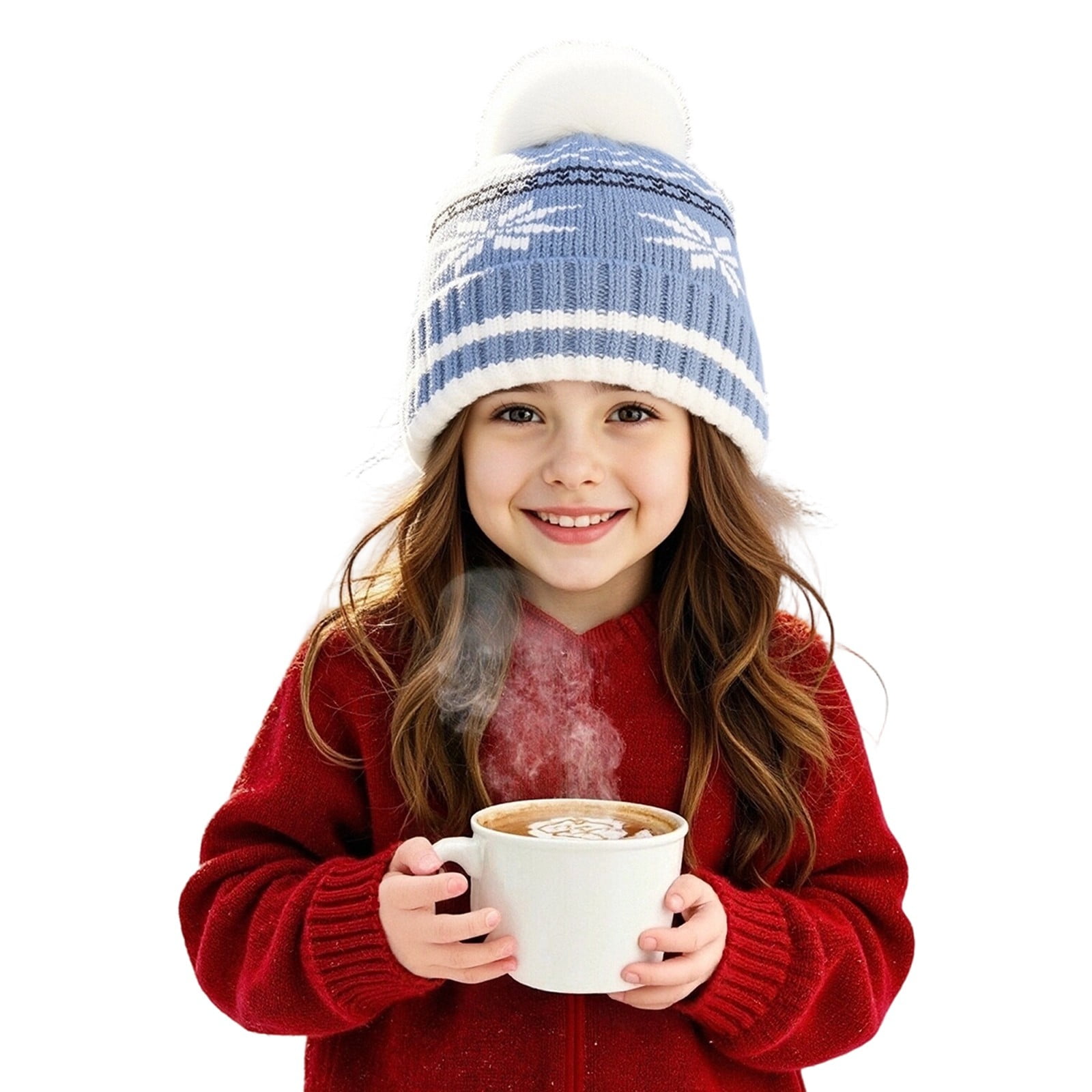 AJGRHE Kids Winter Snowflake Knitted Warm Hat With Ear For Boys Girls ...
