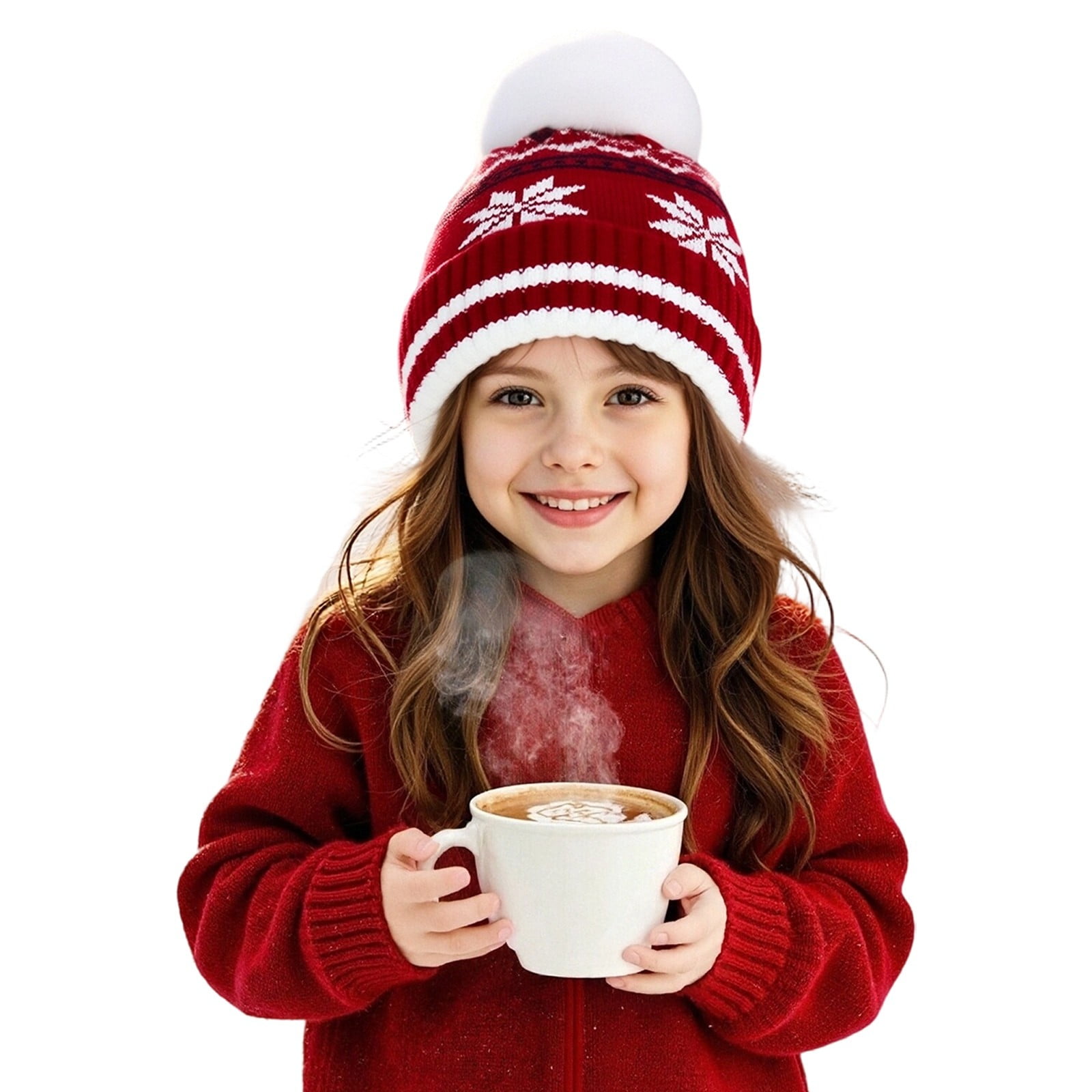 AJGRHE Kids Winter Snowflake Knitted Warm Hat With Ear For Boys Girls ...