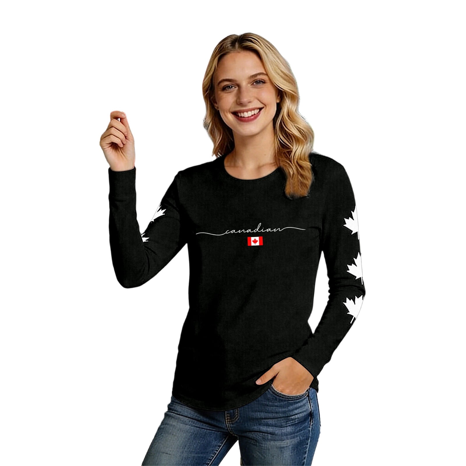 AJGRHE Long Sleeve Canada Shirt Women Canada Day T-Shirts Maple Leaf ...