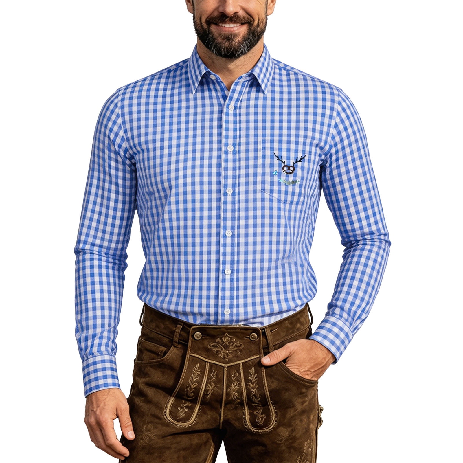 AJGRHE Men's Oktoberfest Long Sleeve Button Down Shirt with Embroidered ...